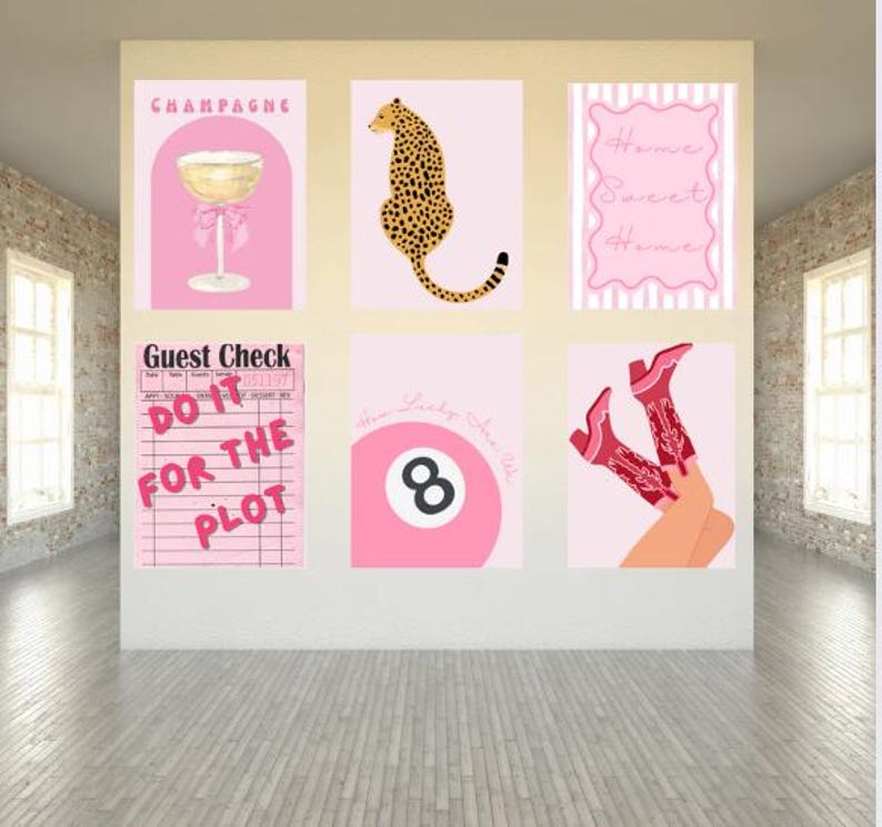 6 Piece Poster/ Pink Poster/ Collage/ Digital Download/ Editable ...