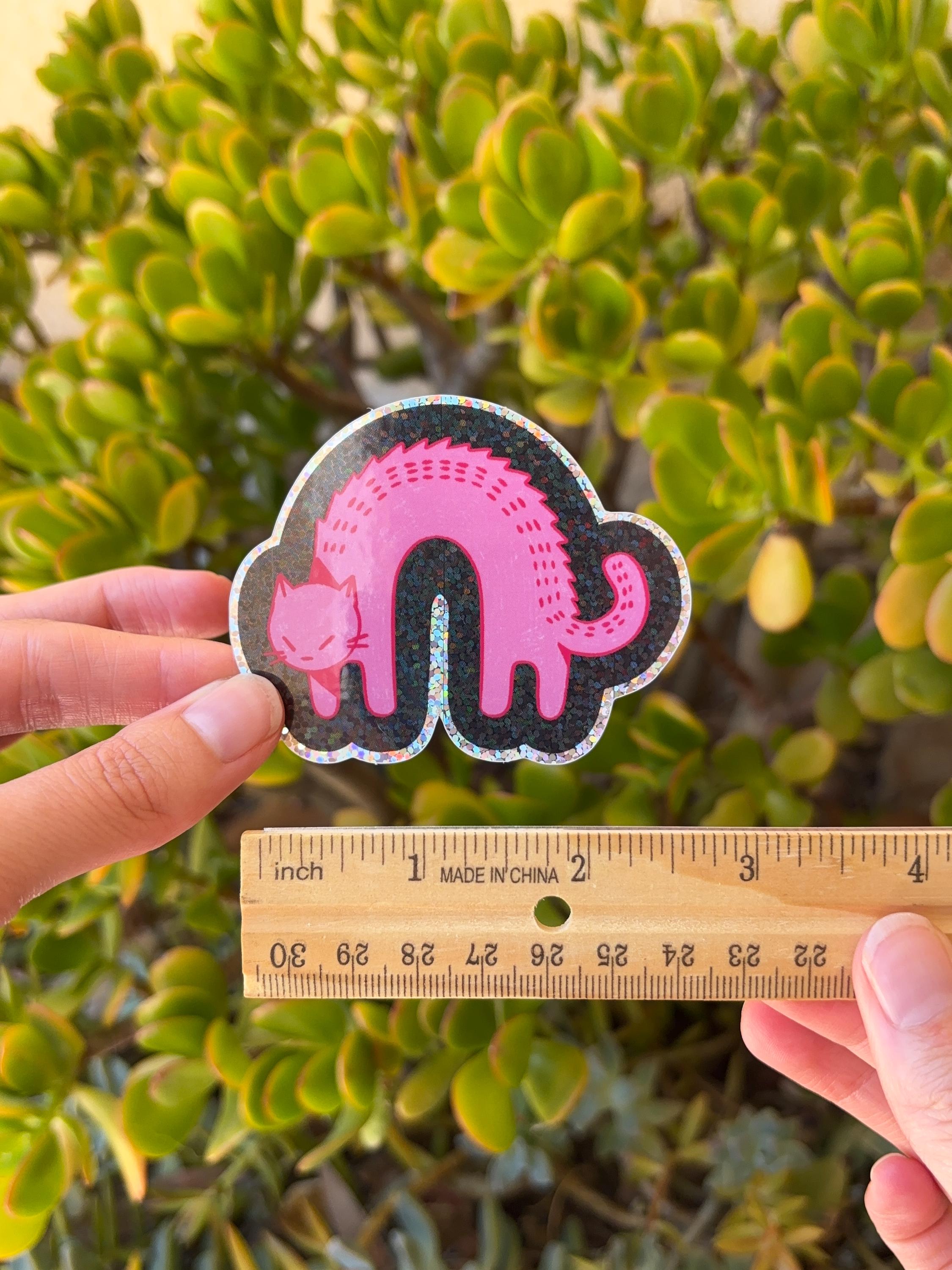 Cute Pink Cat Sticker | Holographic Animal Stickers | Sparkly Decals ...