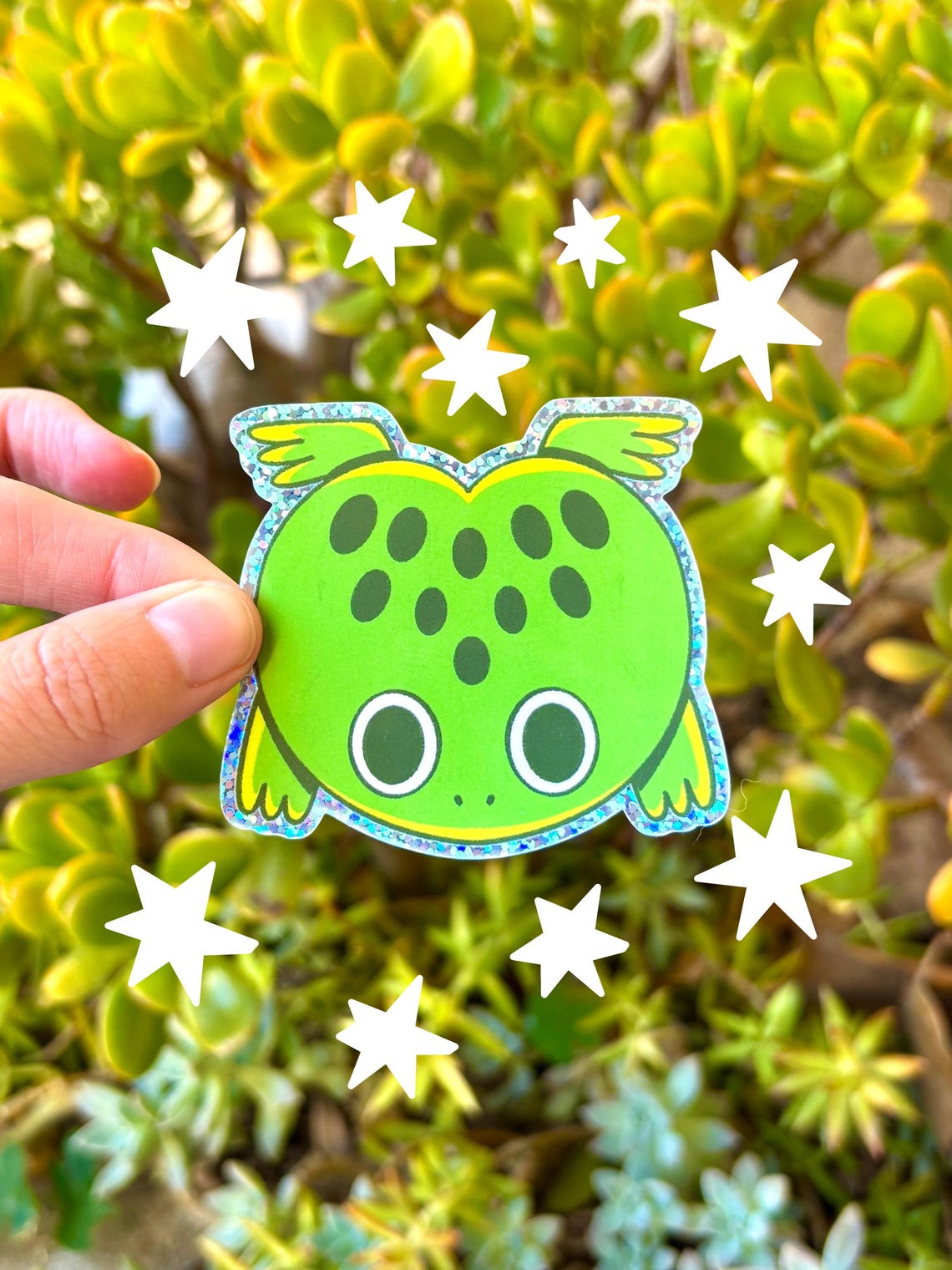 Cute Green Frog Sticker | Holographic Animal Stickers | Sparkly Decals ...