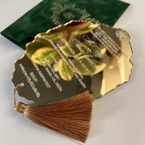 Luxury Green Velvet Envelope and Elegant Mirror Acrylic Wedding ...