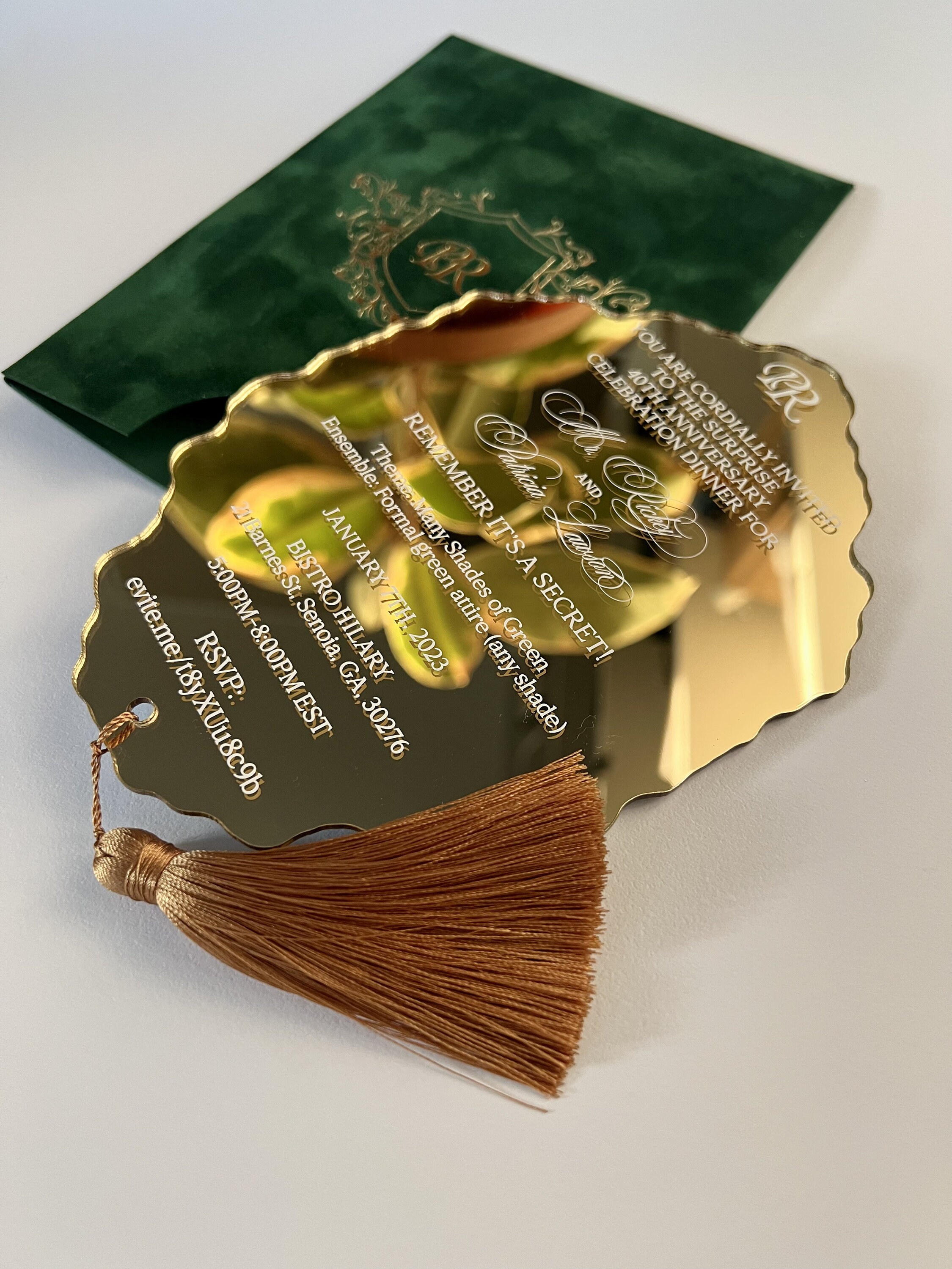 Luxury Green Velvet Envelope and Elegant Mirror Acrylic Wedding ...