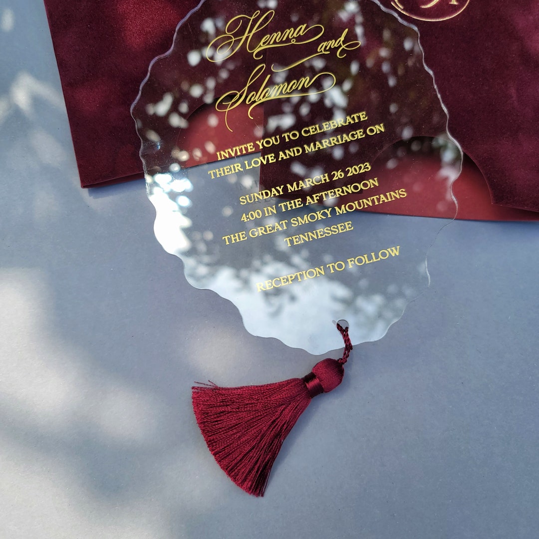 Luxury Wedding Invitation - Burgundy Velvet Envelope - Mirror Acrylic ...
