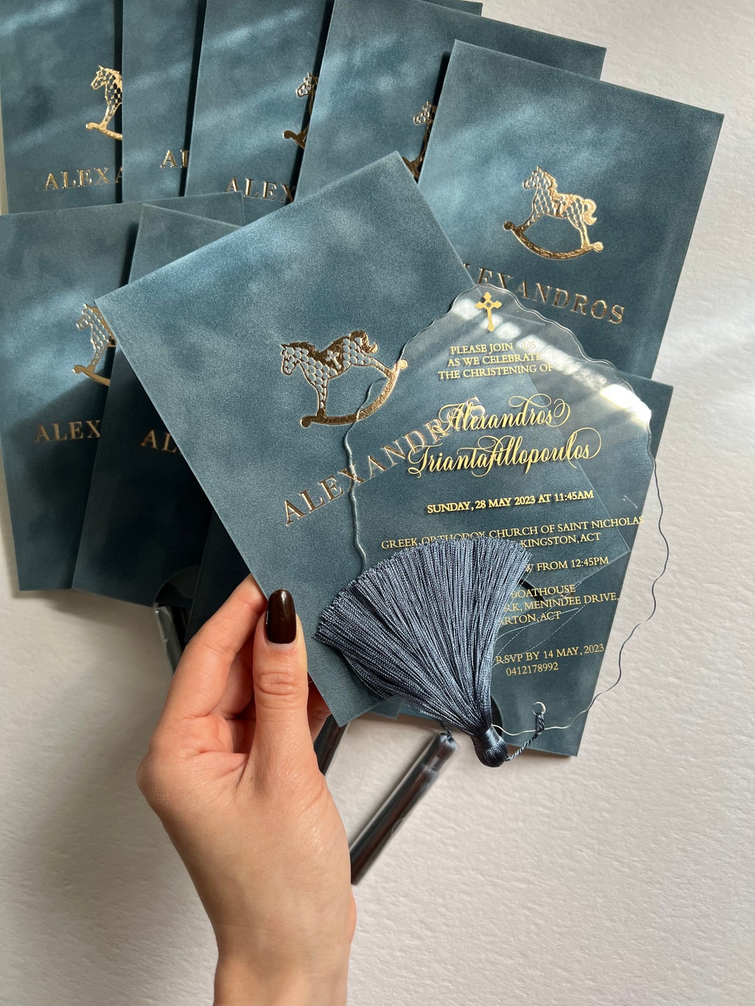 Custom Baptism Invitation Set | Christening Velvet Envelope | Acrylic ...