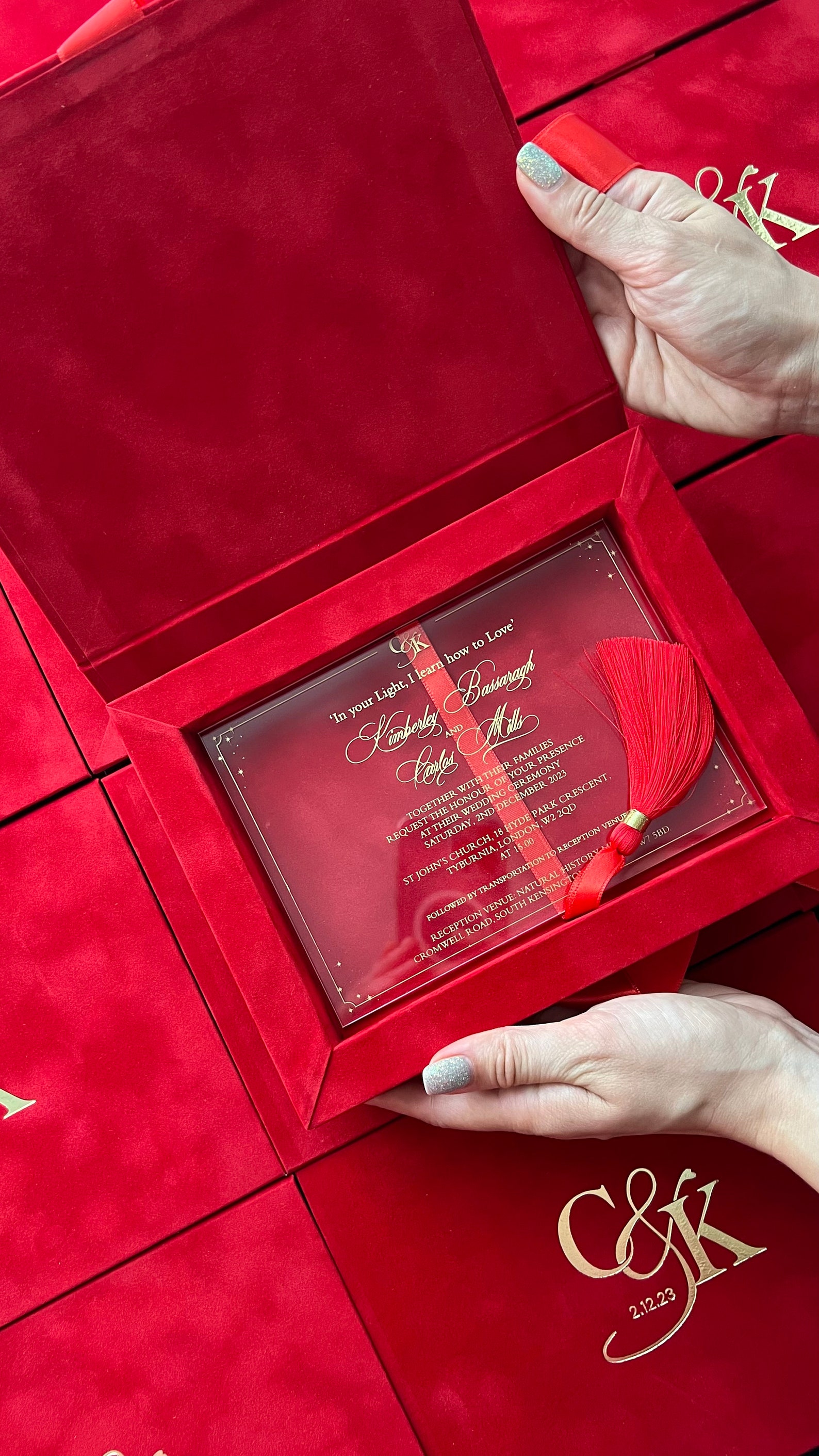 Luxurious Red Wedding Velor Invitation Box | Acrylic Wedding ...