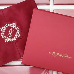 Unique Wedding Invites | Luxury Red Velvet Envelope and Custom Acrylic ...