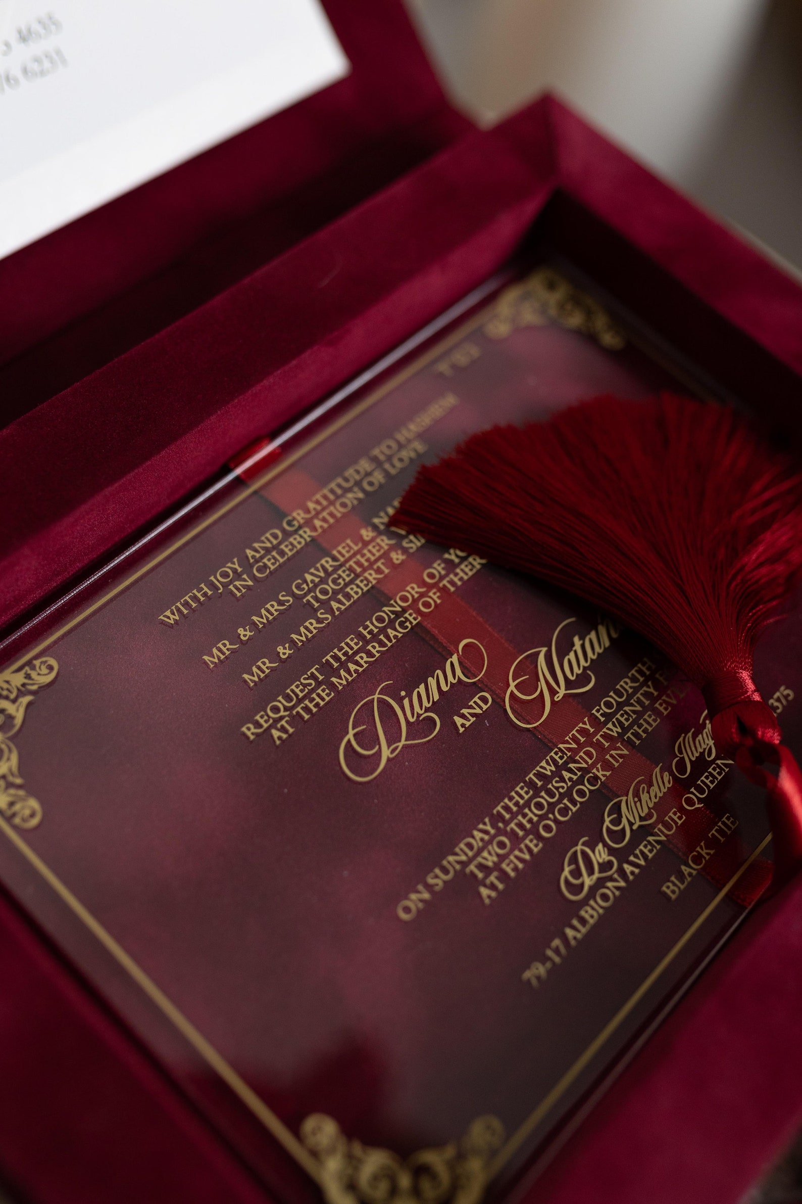 Luxury Red Velvet Wedding Invitation Box Suede | Acrylic Card Invites ...