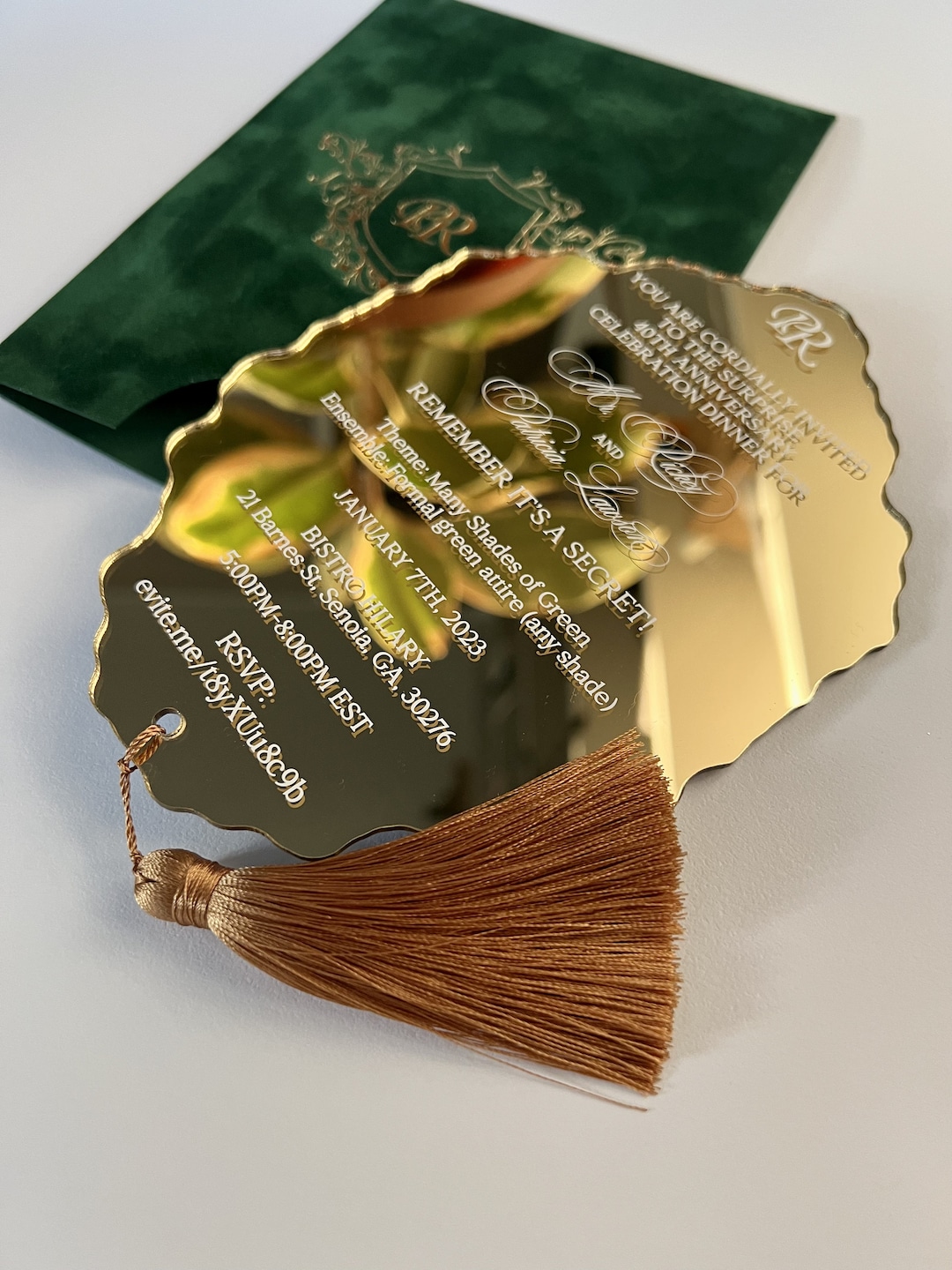 Luxury Green Velvet Envelope and Elegant Mirror Acrylic Wedding ...