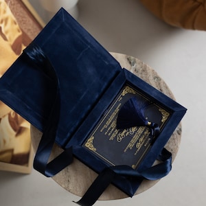 Wedding Invitation Box | Navy Blue Velvet | Acrylic Wedding Invites Set ...