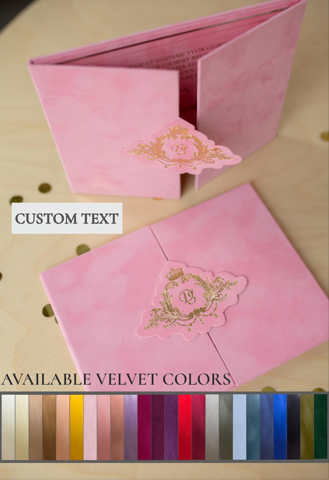 Pink Velvet Booklet Wedding Invitation | Minimalist Wedding Invitation ...