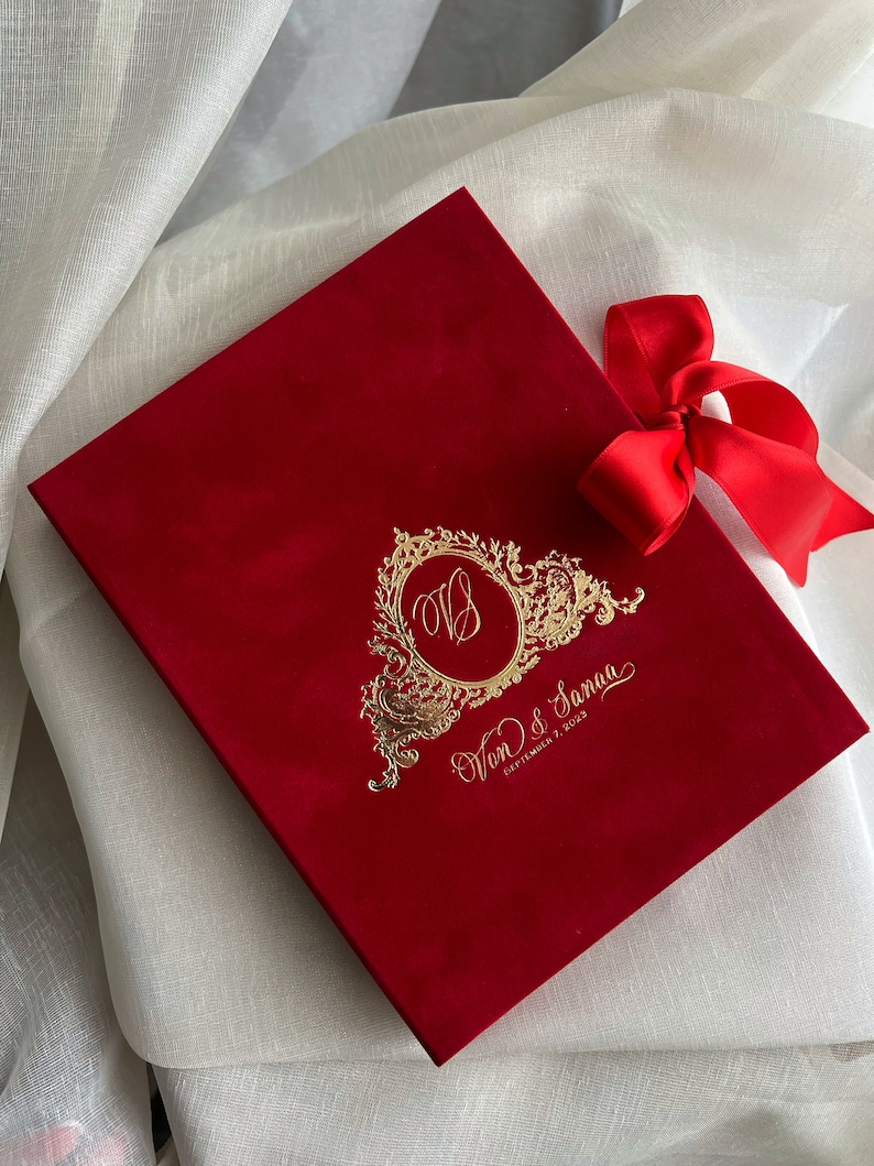 Wedding Invitation Box | Red Velvet Invitation Box Set | Acrylic ...