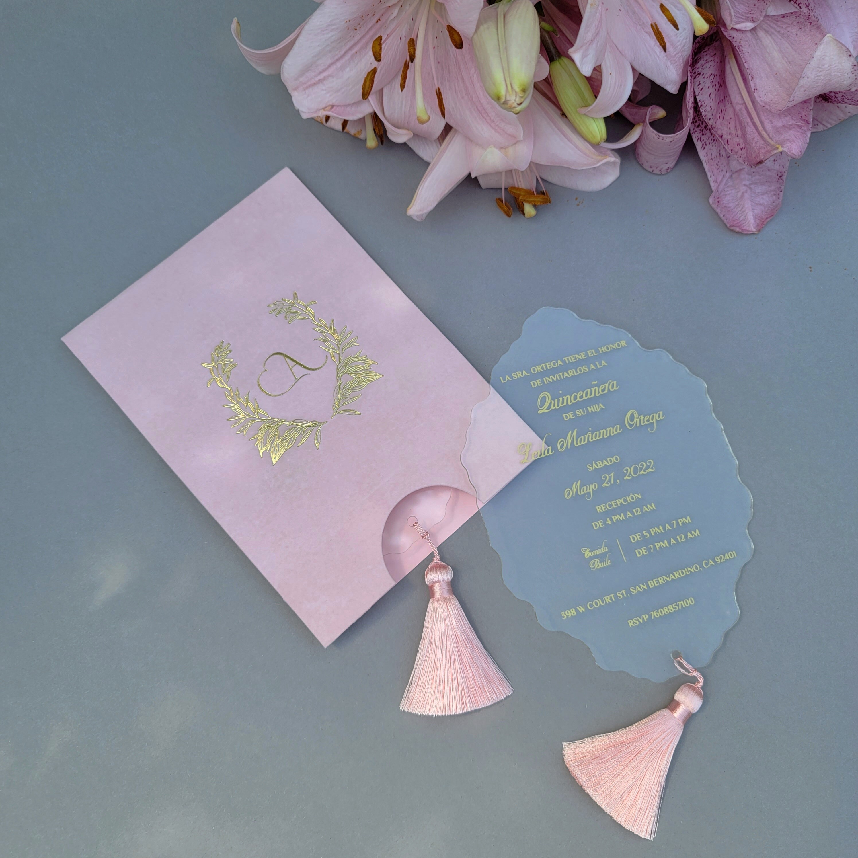 Mirror Invitation With Velvet Envelope - Luxury Quinceanera Invitation ...