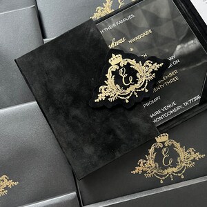 Wedding Invitation Bundle | Luxury Black Velvet Envelope and Elegant ...