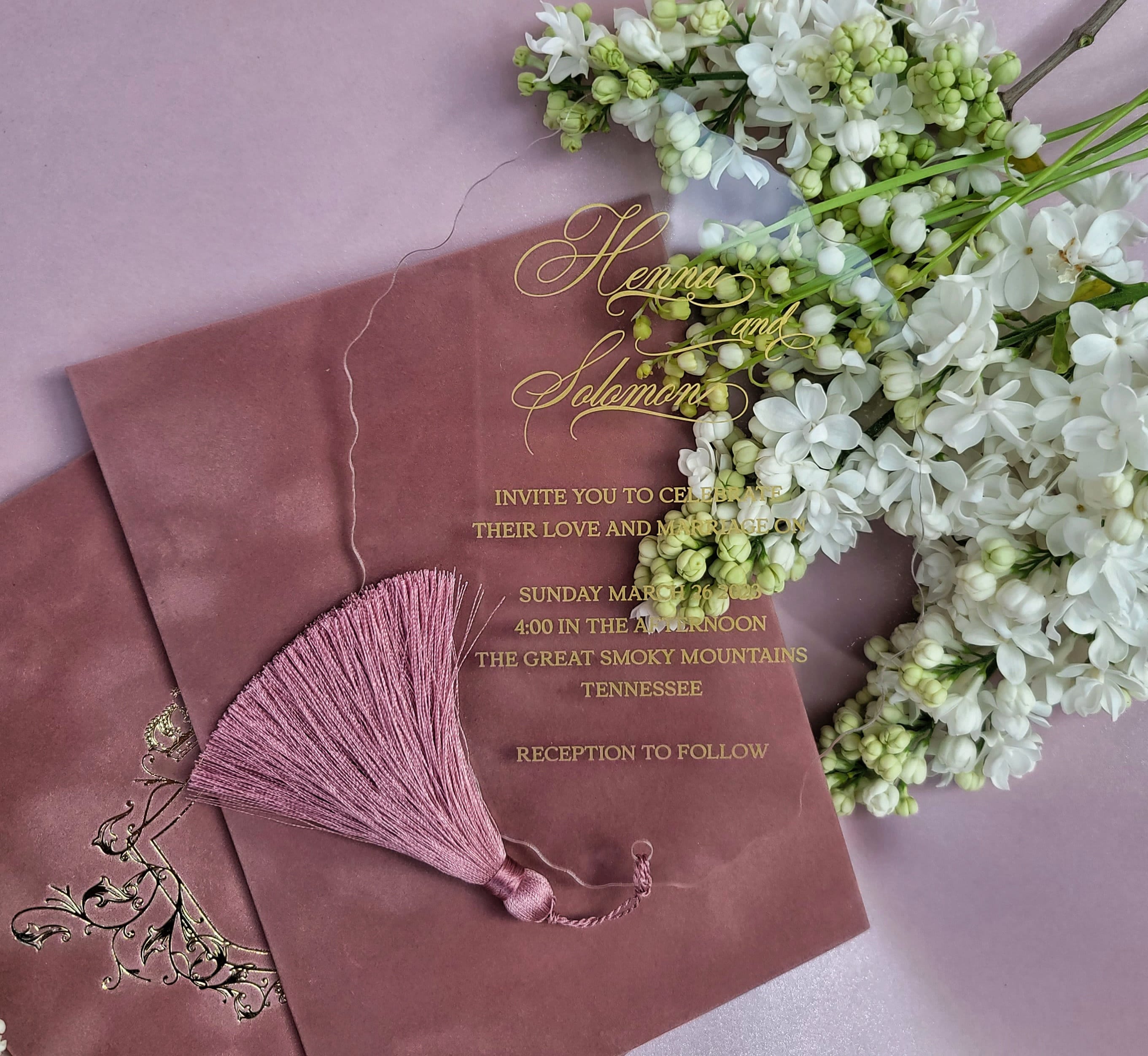 Wedding Invitation Powder Pink Velvet Envelope Acrylic - Etsy