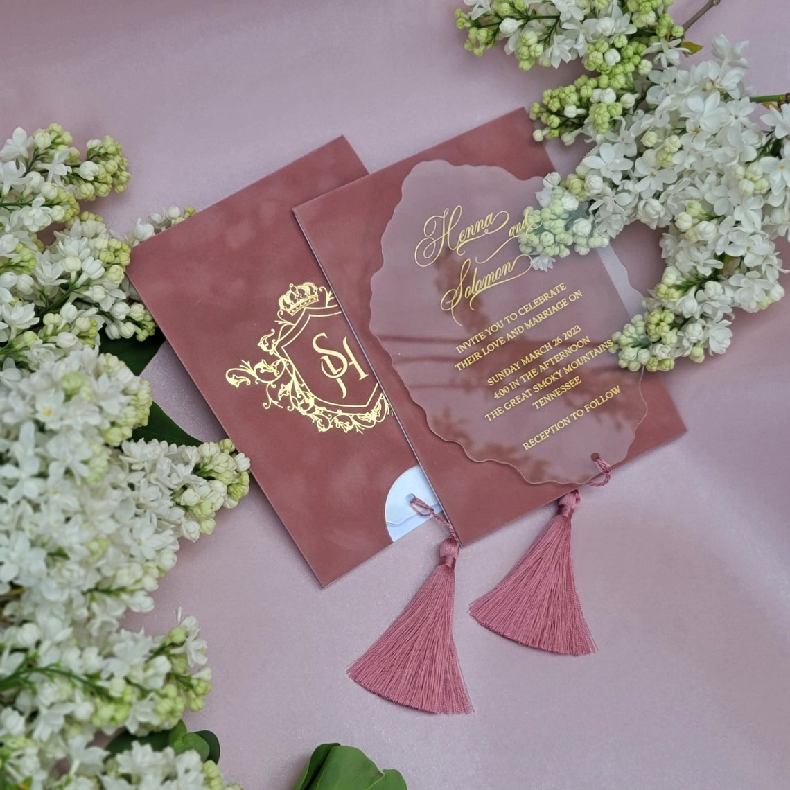 Wedding Invitation Powder Pink Velvet Envelope Acrylic - Etsy