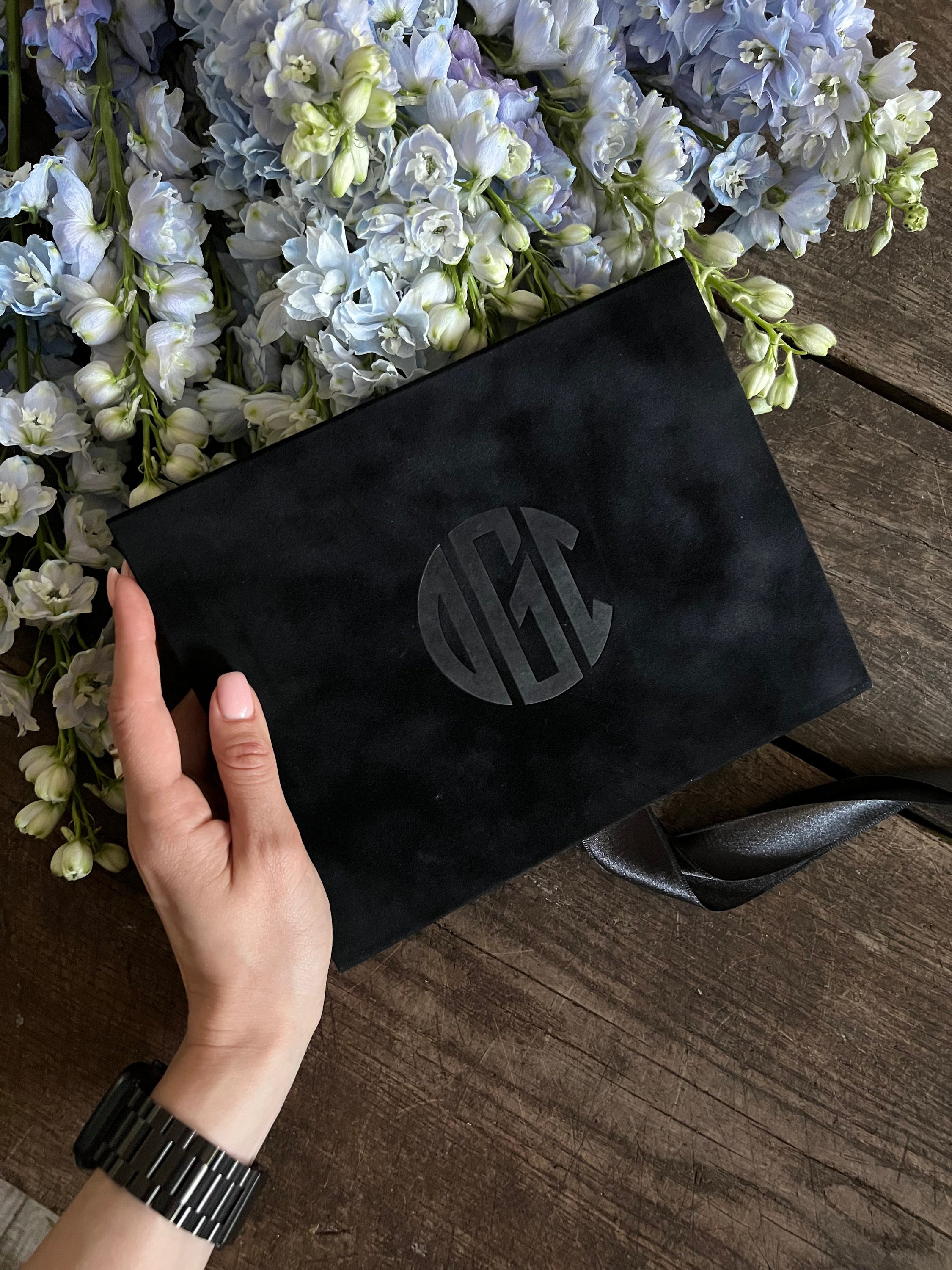 Luxury Black Wedding Velvet Invitation Box With Blind Logo Press ...