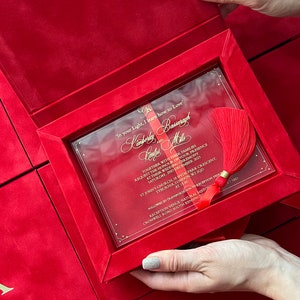 Luxurious Red Wedding Velor Invitation Box Acrylic Wedding Invitations ...