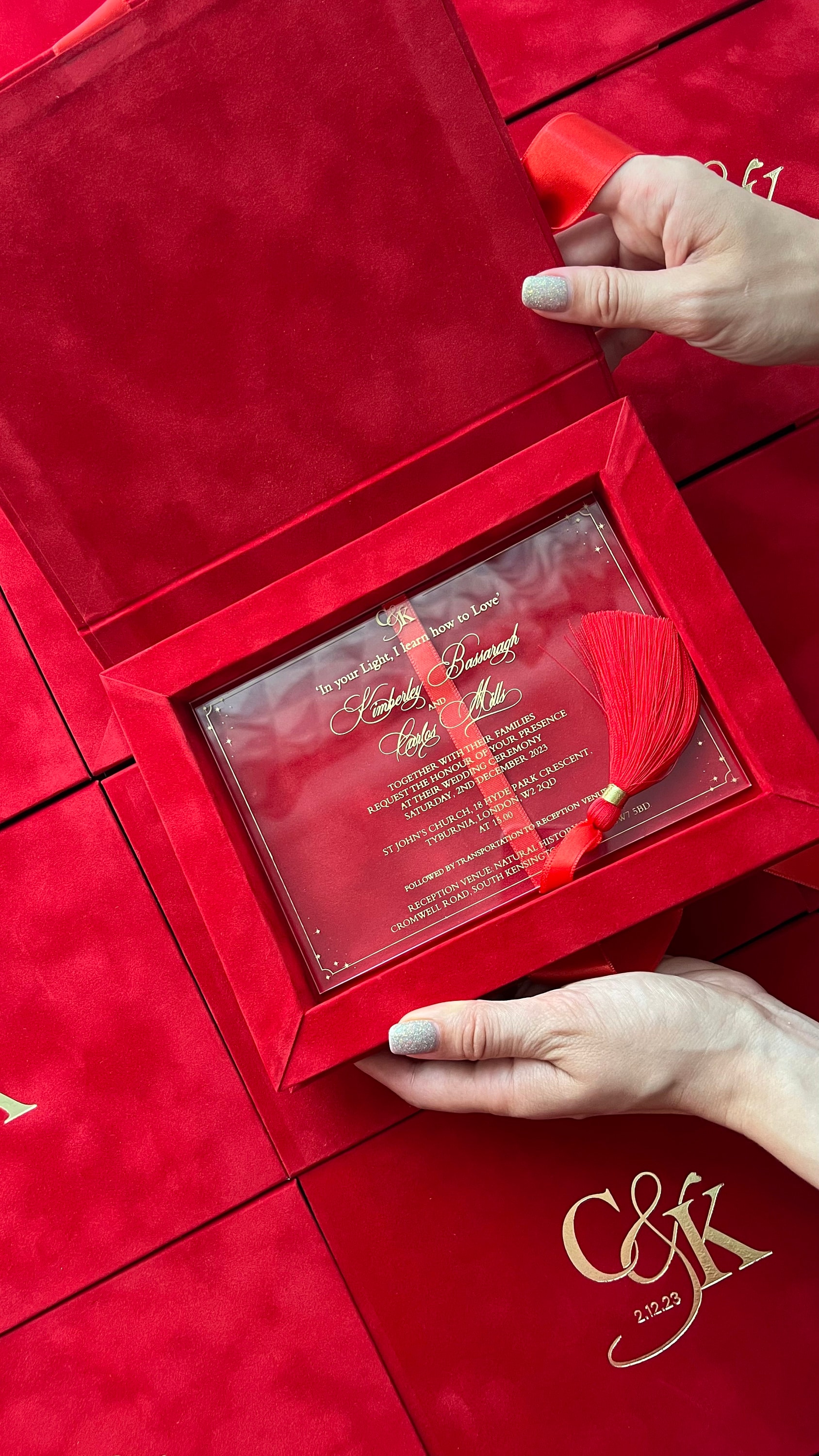 Luxurious Red Wedding Velor Invitation Box | Acrylic Wedding ...