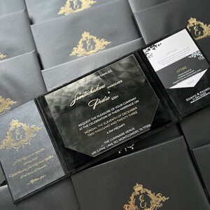 Wedding Invitation Bundle | Luxury Black Velvet Envelope and Elegant ...