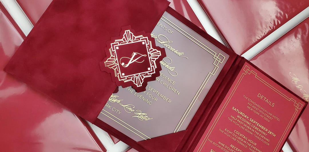 Unique Wedding Invites | Luxury Red Velvet Envelope and Custom Acrylic ...