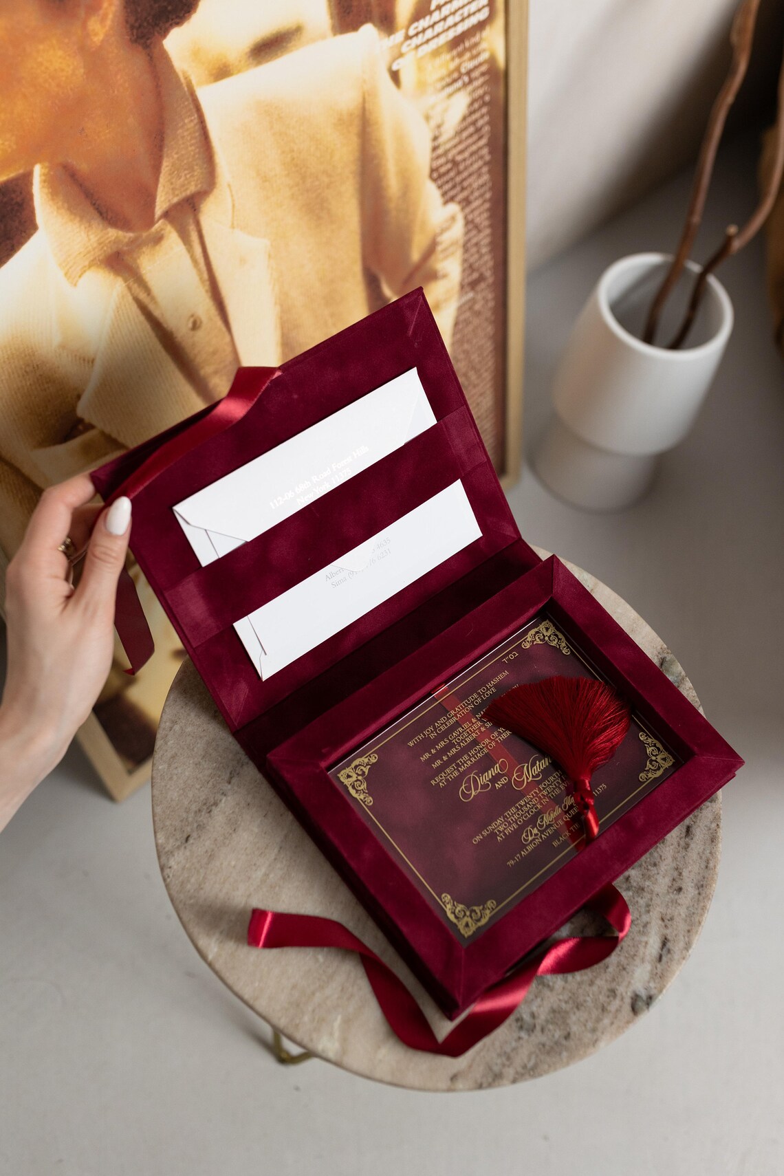 Luxury Red Velvet Wedding Invitation Box Suede | Acrylic Card Invites ...