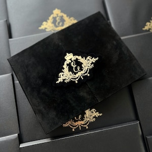 Wedding Invitation Bundle | Luxury Black Velvet Envelope and Elegant ...