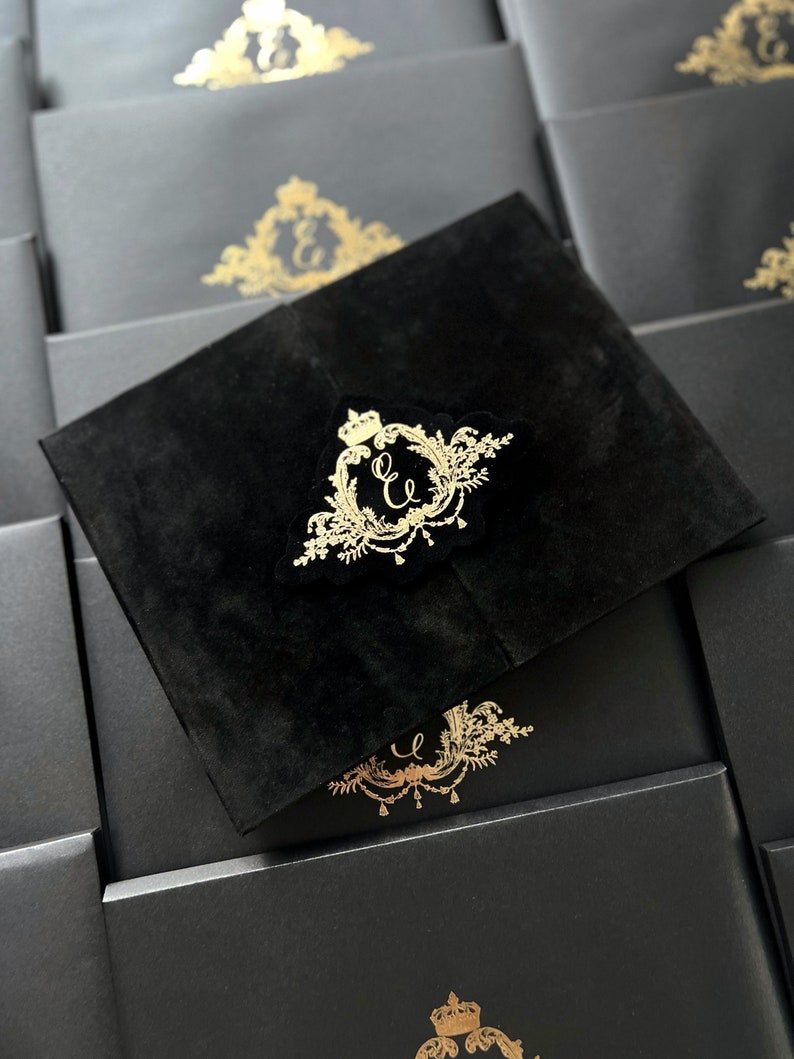 Wedding Invitation Bundle | Luxury Black Velvet Envelope and Elegant ...