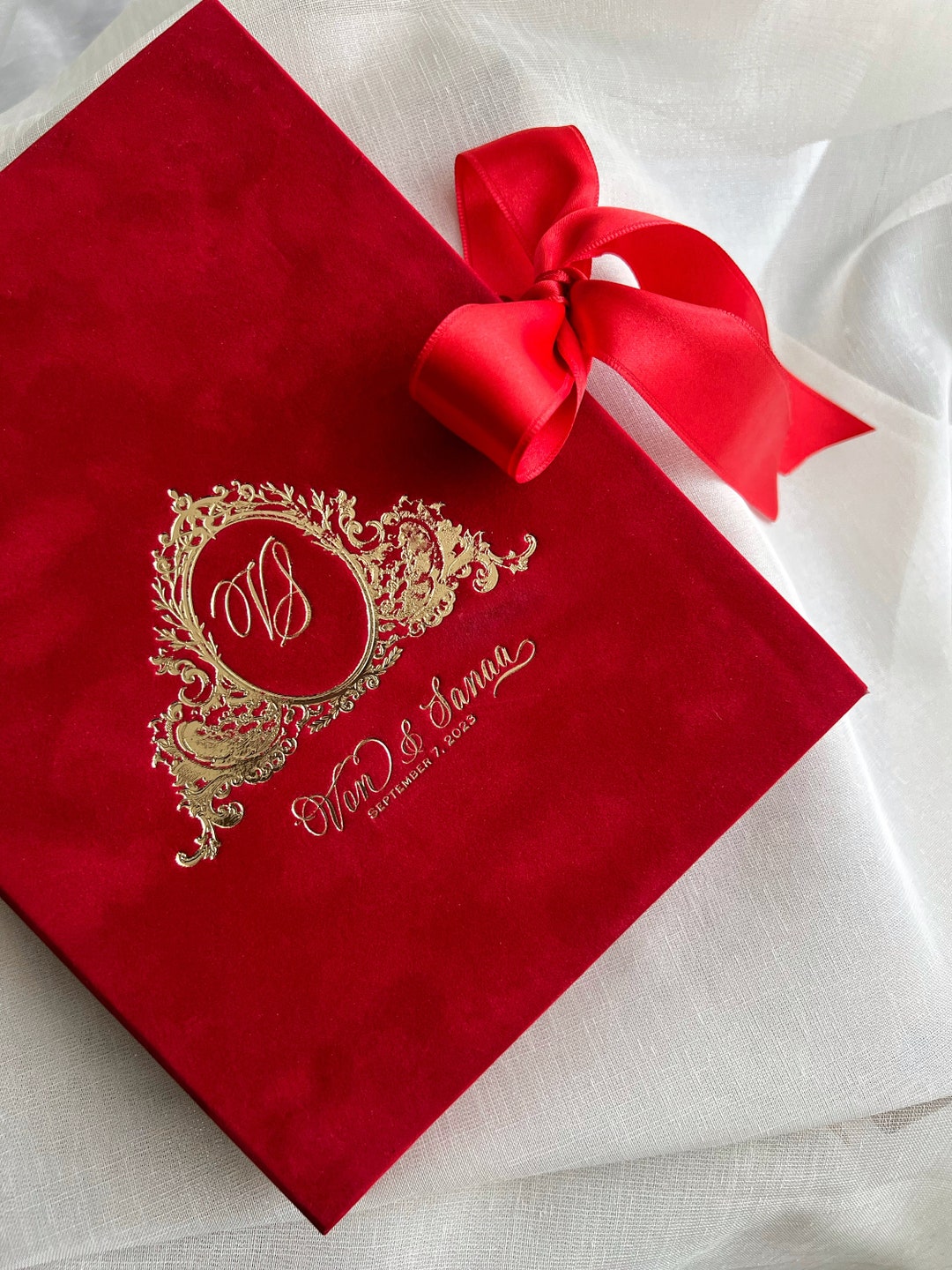 Wedding Invitation Box | Red Velvet Invitation Box Set | Acrylic ...