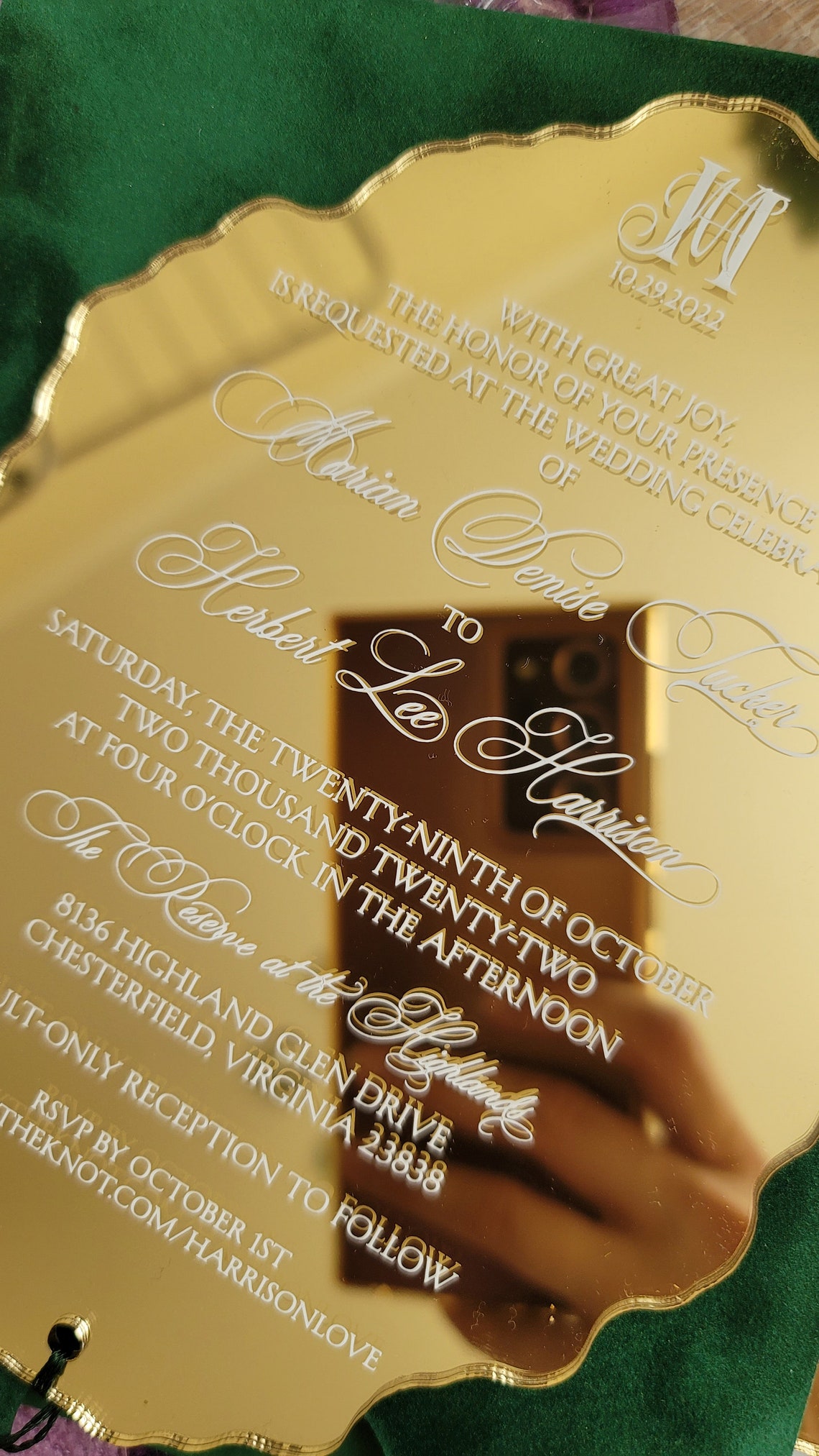 Luxury Green Velvet Envelope and Elegant Acrylic Wedding Invitation ...