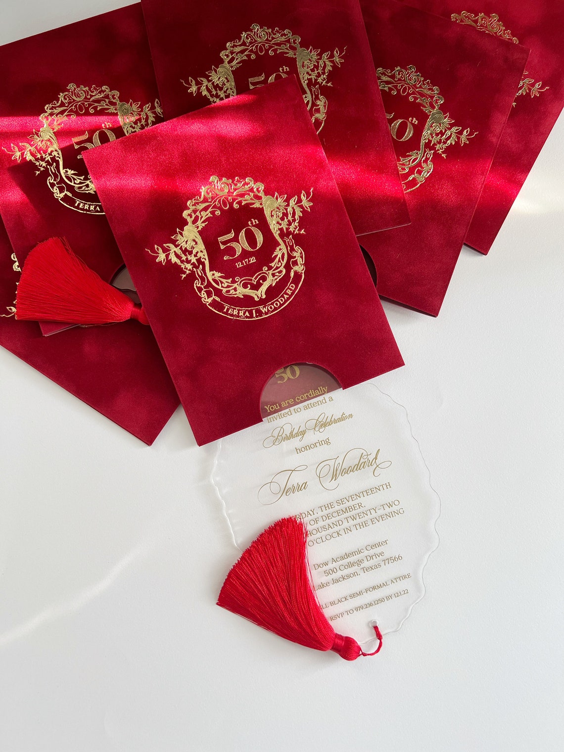 Red Invitation | Luxury Red Velvet Envelope and Elegant Acrylic ...