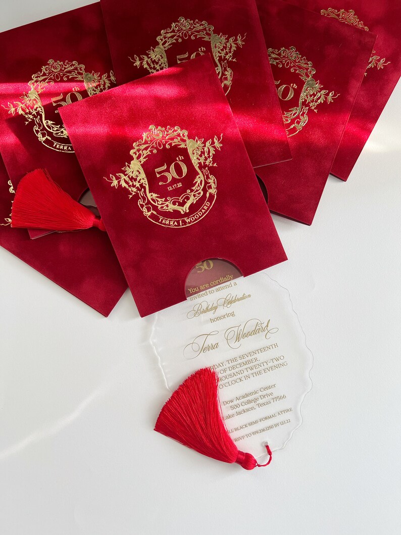 Red Invitation | Luxury Red Velvet Envelope and Elegant Acrylic ...