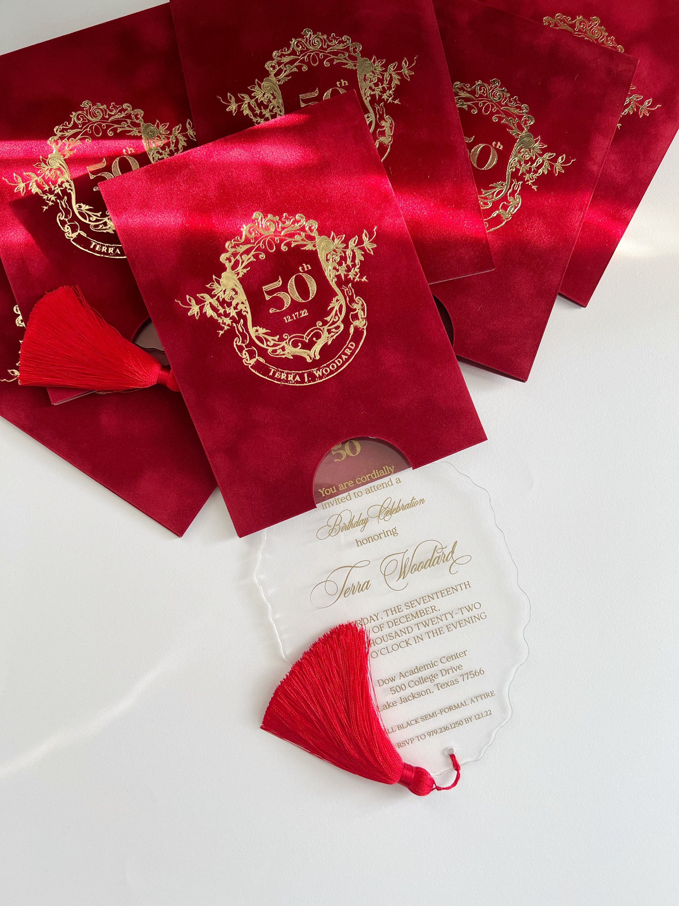 Red Invitation | Luxury Red Velvet Envelope and Elegant Acrylic ...