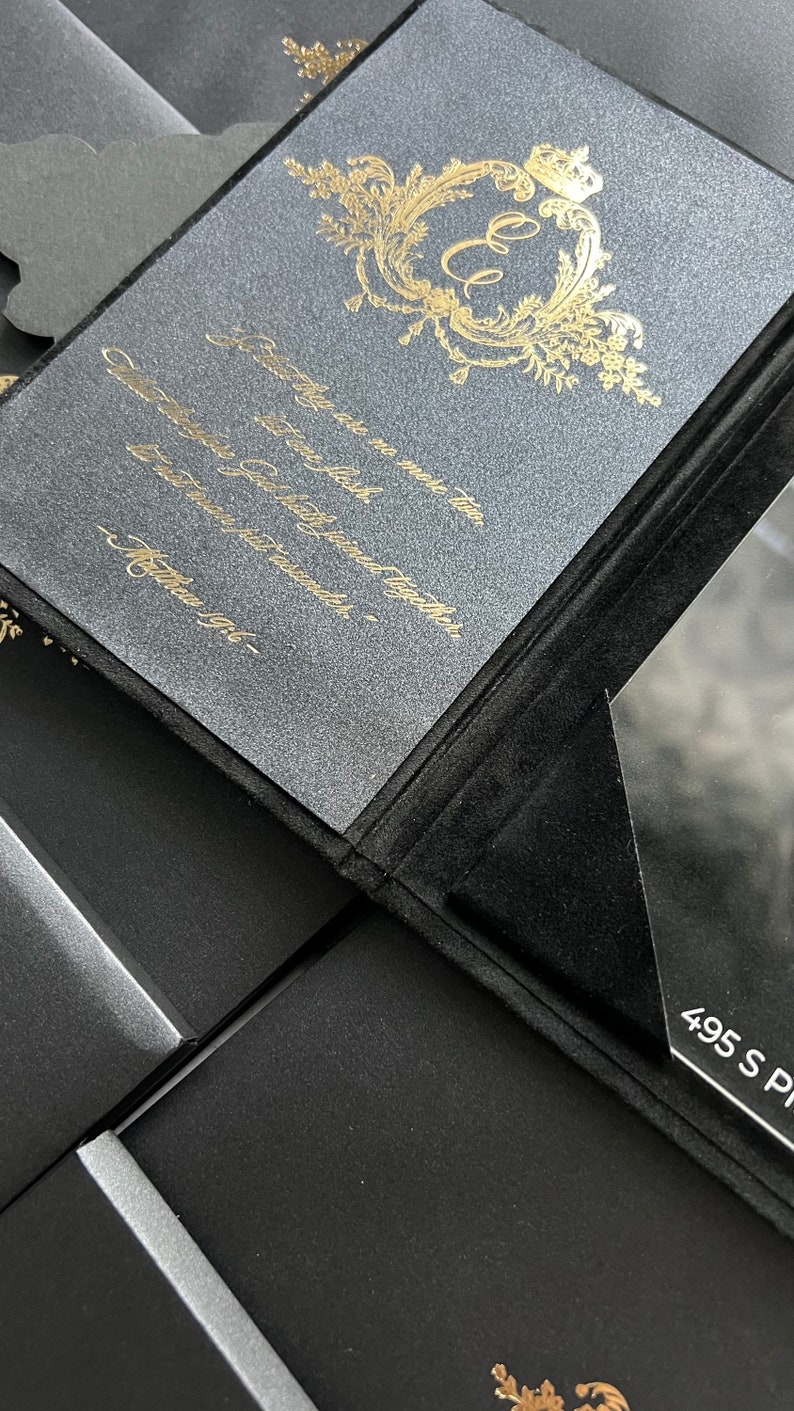 Wedding Invitation Bundle | Luxury Black Velvet Envelope and Elegant ...
