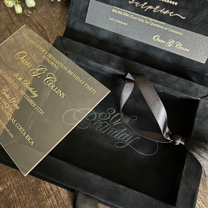 Luxury Black Wedding Velvet Invitation Box With Blind Logo Press ...