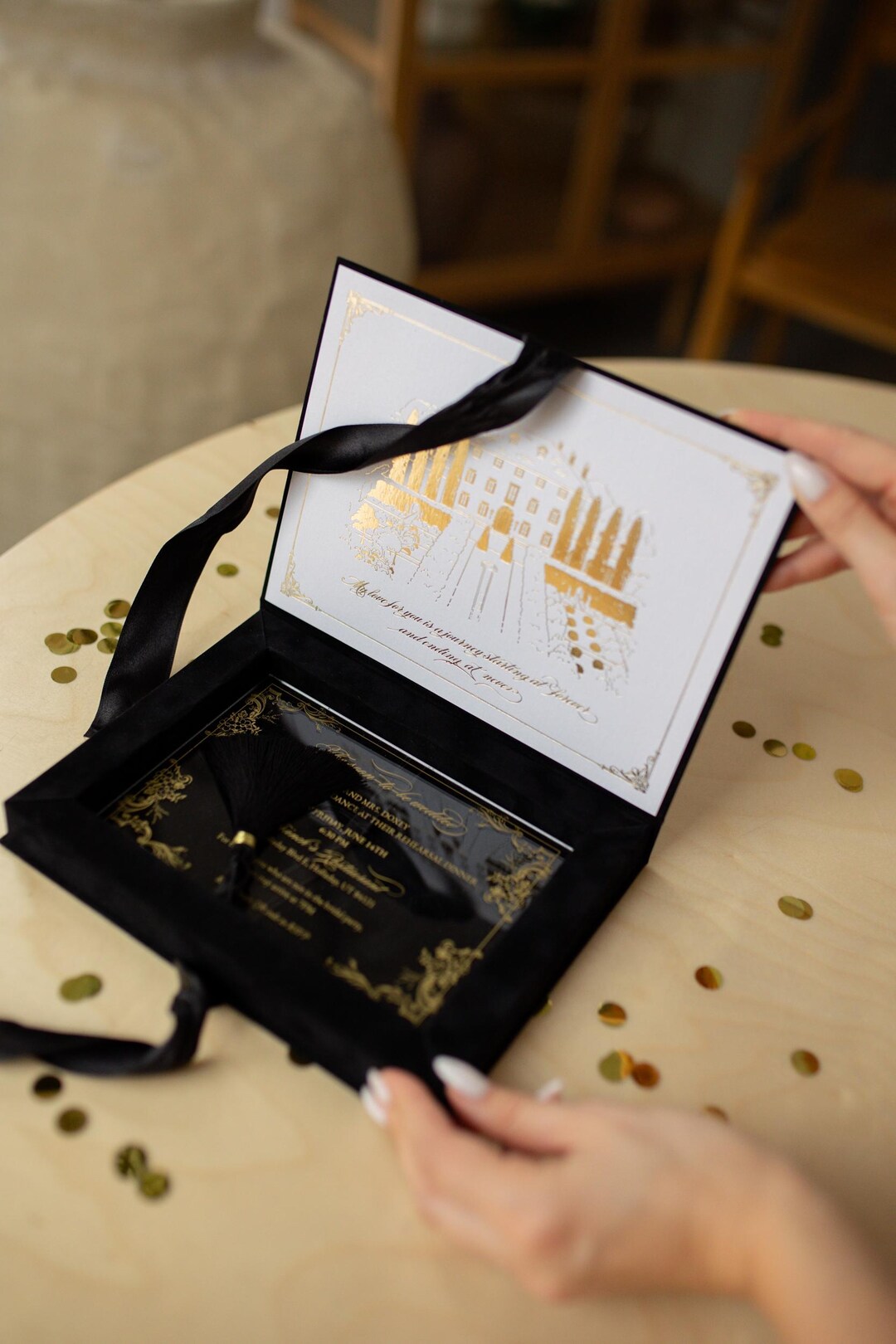 Black Luxury Wedding Invitation Box | Custom Logo or Wedding Monogram ...