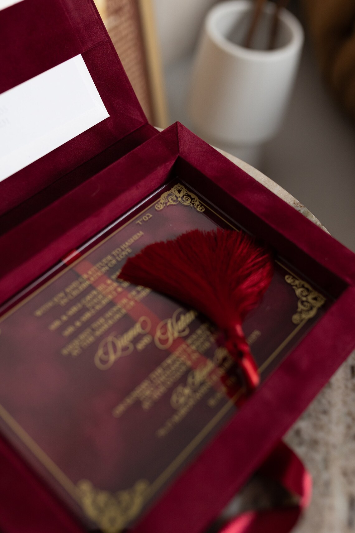 Luxury Red Velvet Wedding Invitation Box Suede | Acrylic Card Invites ...