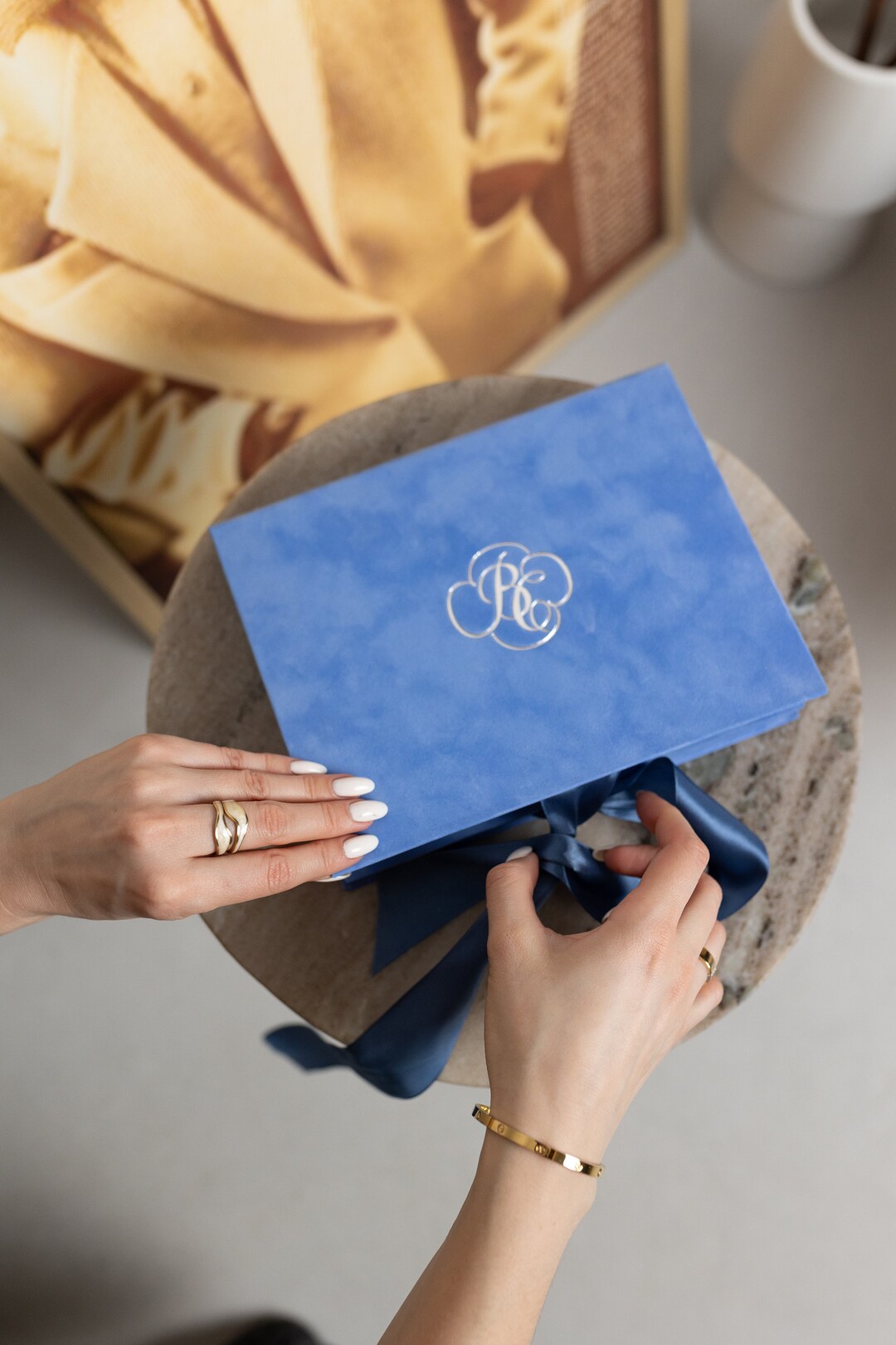 Wedding Invitation Box | Baby Blue Velvet | Custom Wedding Monogram ...