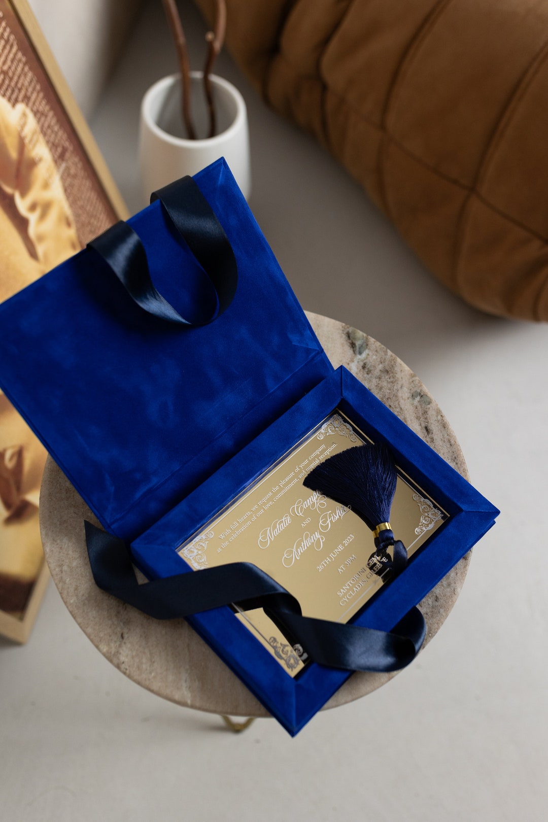 Royal Blue Velvet Wedding Invitations Pocket | Suede Luxury Wedding ...