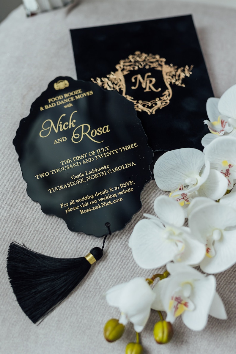 Luxury Black Velvet Envelope and Elegant Acrylic Wedding - Etsy