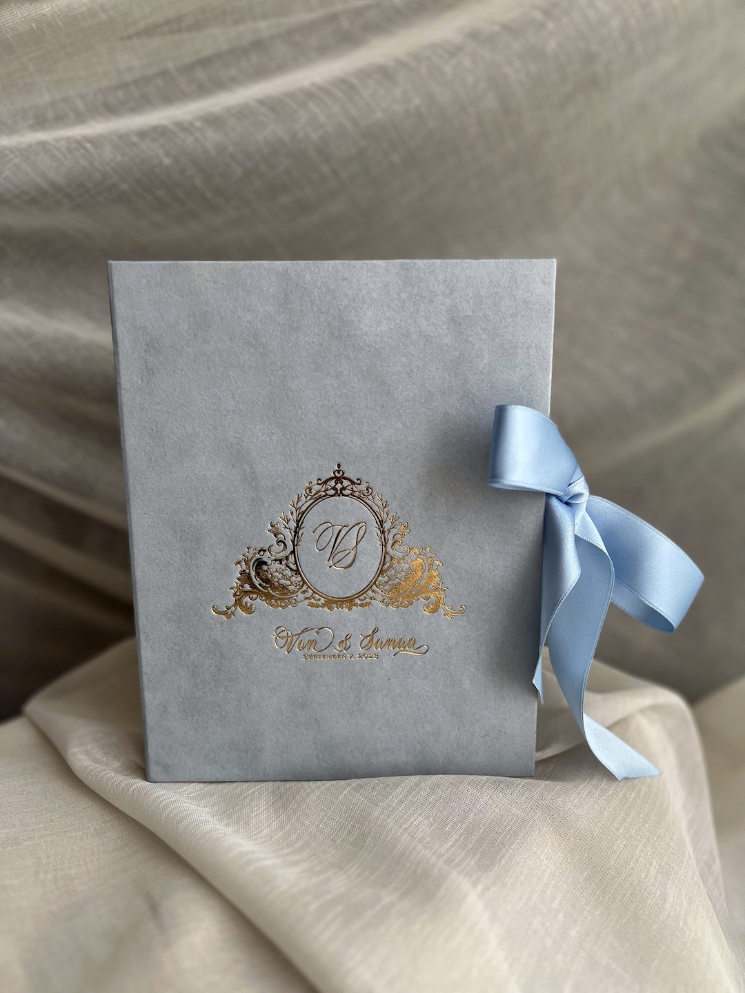 Wedding Invitation Box With Flowers | Dusty Blue Wedding Invitation ...