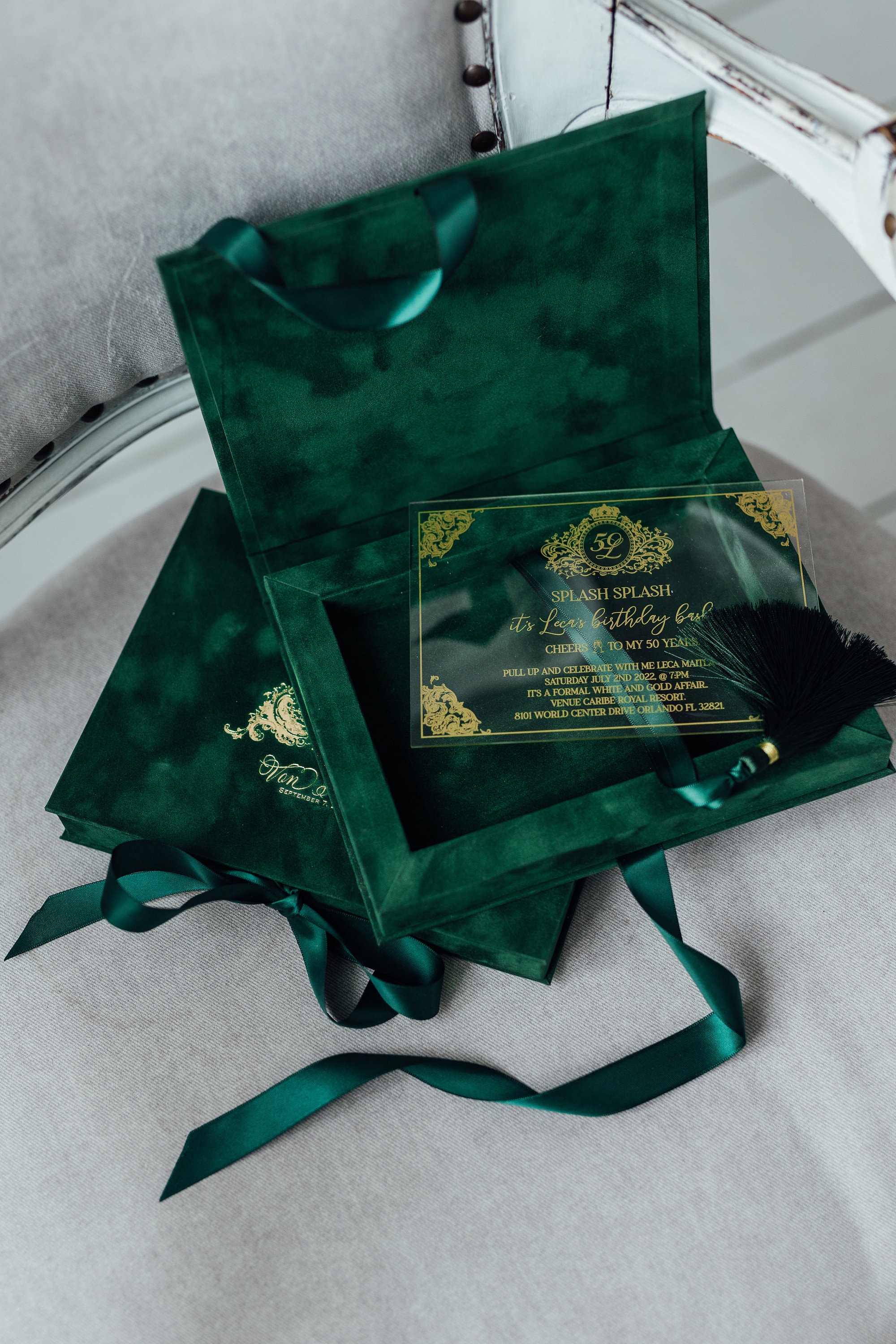 Luxury Green Velvet Wedding Invitation Box Suede | Acrylic Wedding ...