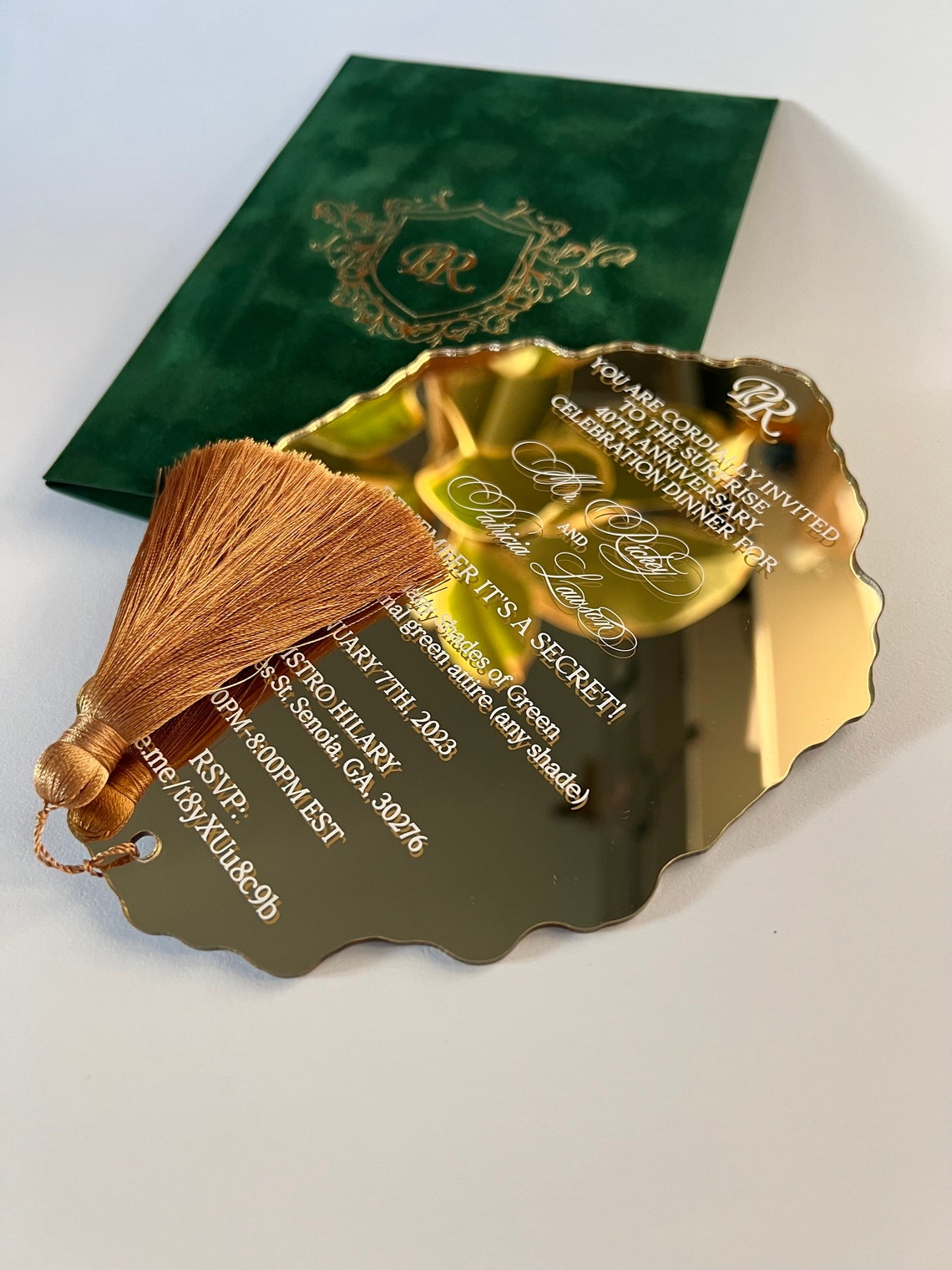 Luxury Green Velvet Envelope and Elegant Mirror Acrylic - Etsy