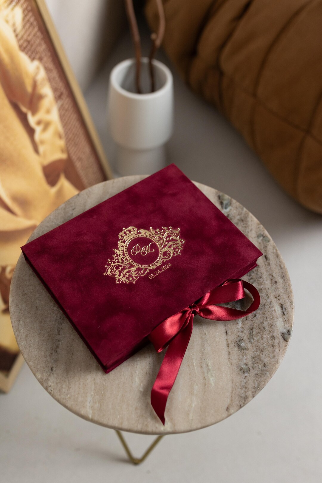 Luxury Red Velvet Wedding Invitation Box Suede | Acrylic Card Invites ...
