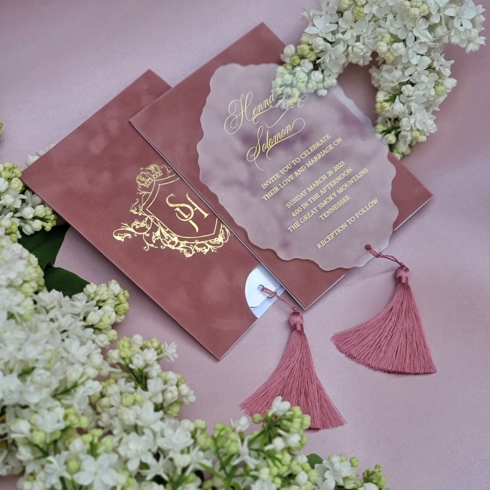 Wedding Invitation Powder Pink Velvet Envelope Acrylic - Etsy