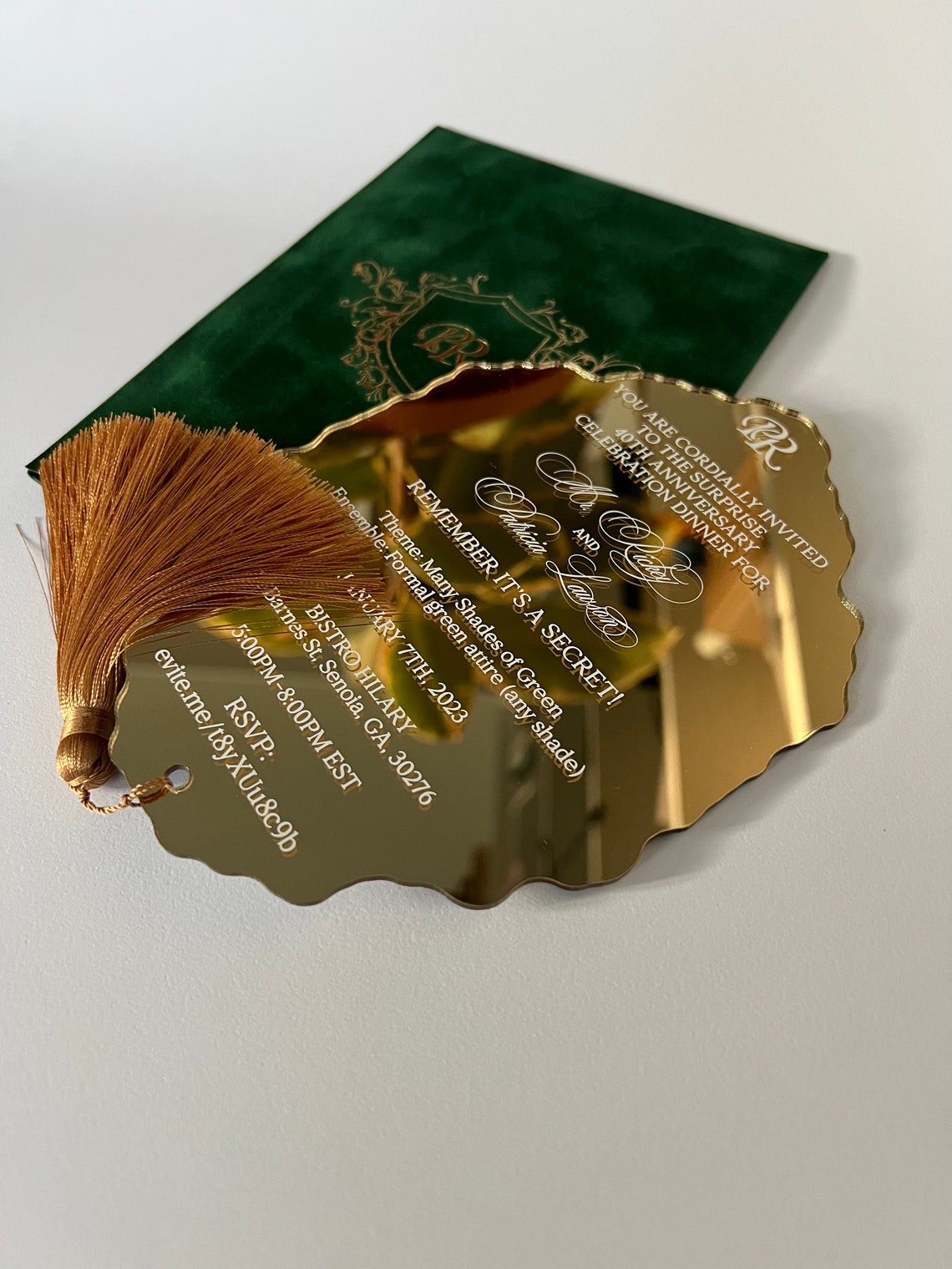 Luxury Green Velvet Envelope and Elegant Mirror Acrylic Wedding ...