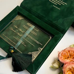 Wedding Invitation Box Suite | Acrylic Wedding Emerald Boxed ...