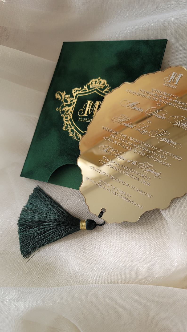 Luxury Green Velvet Envelope and Elegant Acrylic Wedding Invitation ...