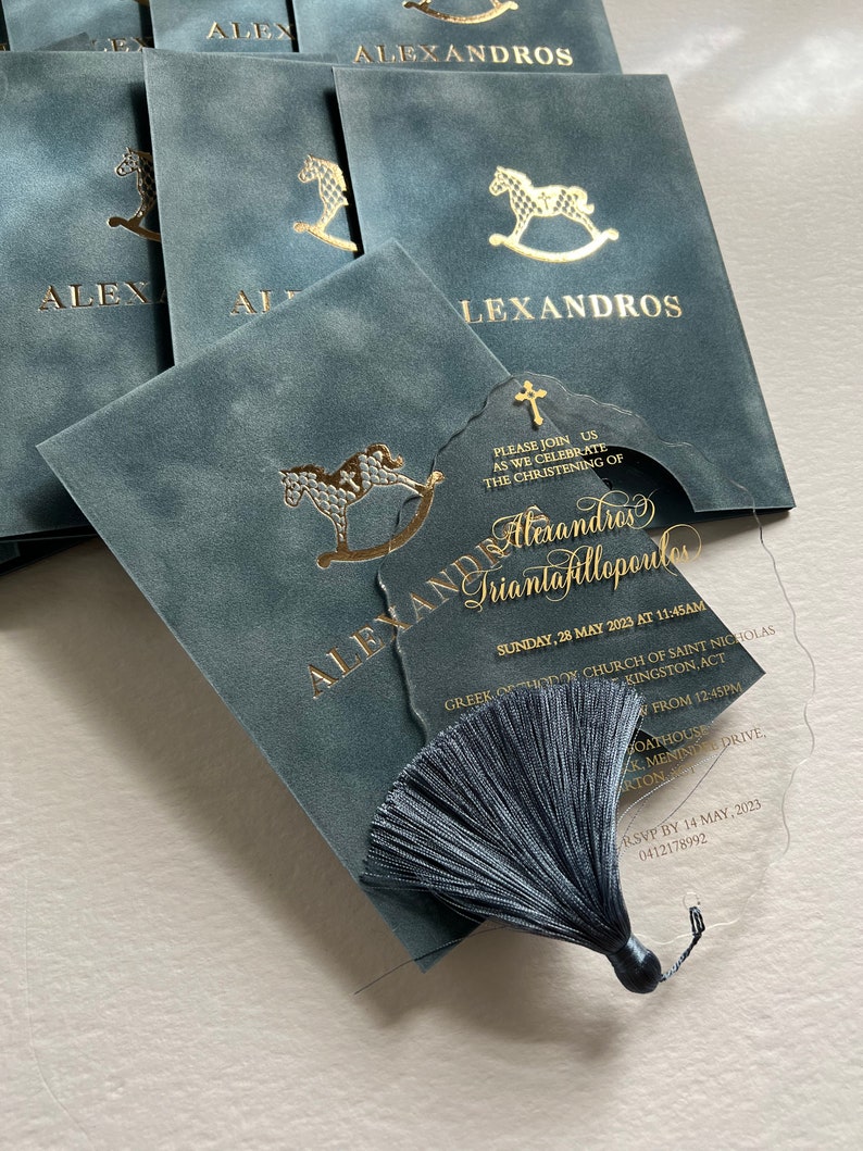 Custom Baptism Invitation Set | Christening Velvet Envelope | Acrylic ...