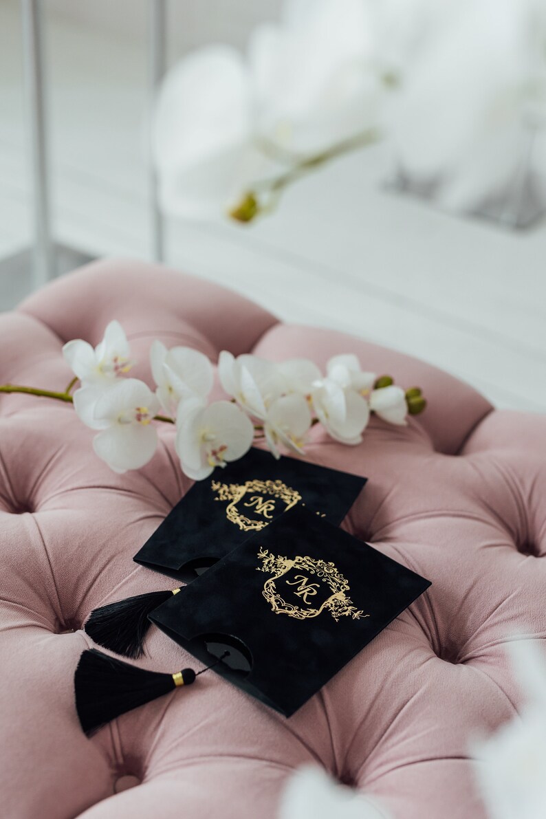 Luxury Black Velvet Envelope and Elegant Acrylic Wedding - Etsy