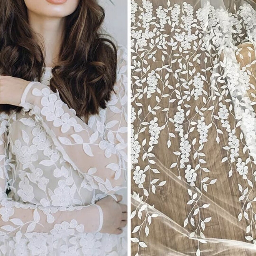 Leaf Vine Lace Fabric by Yard Embroidery Floral Lace Tulle for - Etsy