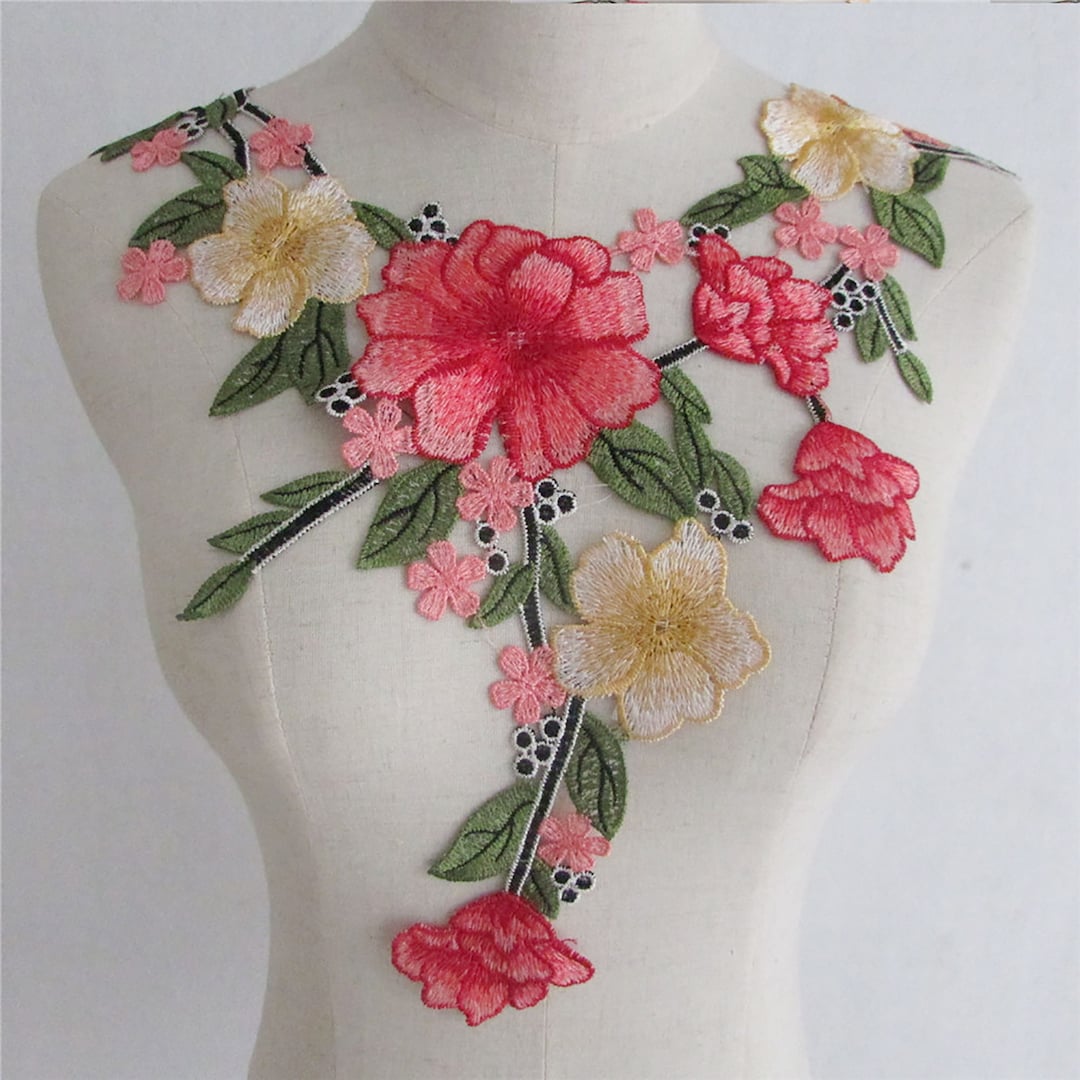 Flower Neckline Applique Embroidery Vine of Floral Lace Patch Party ...